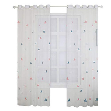 Underleaf Simple Triangle Embroidered White Window Sheer Tulle Curtain ...