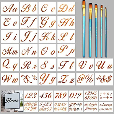 40 Pieces Letter Stencils for Painting on Wood with 5 Paint Brushes ...