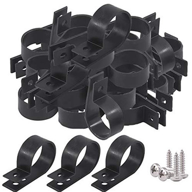 Glarks 60Pcs 1 Inch Black Nylon Screw Mounting R-Type Cable Clip Wire ...