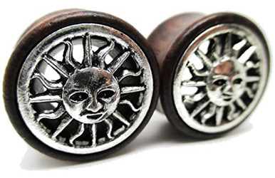 Pierced Republic Wood and Metal Sun Ear Plugs - Organic Wood Ear Gauges ...
