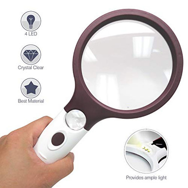 Extra Large 4X Magnifying Glass with 4 Ultra Bright LED Lights & 25X ...
