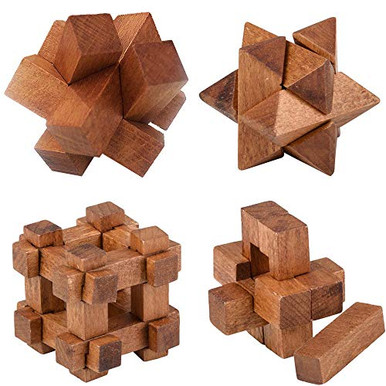 ArtCreativity Wooden Brain Teasers Set of 4 Wood Cube 3D Puzzles for ...