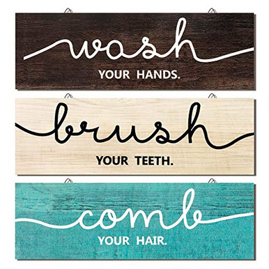 Jetec 3 Pieces Wooden Wash Brush Comb Sign Rustic Wood Farmhouse ...