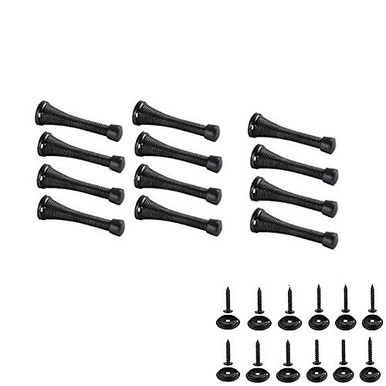 12 Pack Spring Door Stops Black - 3 ¼ Inch Heavy Duty Door Stop ...