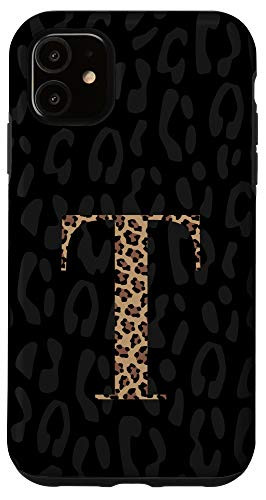 iPhone 11 Black Leopard print monogram letter T cheetah for women Case ...