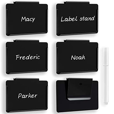 ILEBYGO Basket Bin Labels Clip on 6 Black Label Holders for Basket or ...