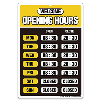 GEEKBEAR Business Hours Sign -Yellow- Opening Hour Sign - Store Hours ...