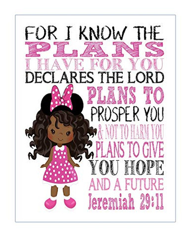 African American Minnie Mouse Girl Christian Nursery Print - For I Know ...