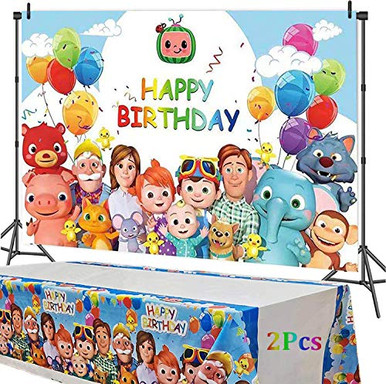 Cartoon Coco-melon Themed Backdrop and 2Pcs Tablecloth Coco-melon Party ...
