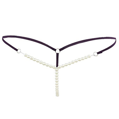 Lejafay Women's Pearl String Sexy V String T-Back Micro T-String ...