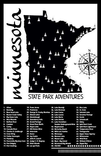 Minnesota State Parks Checklist Map 11x17 Black Background ...