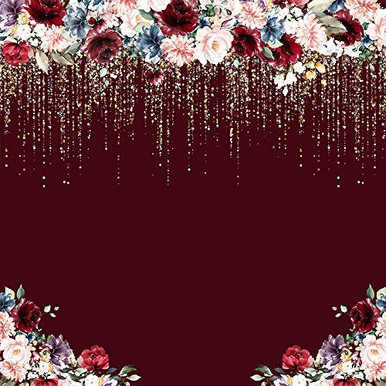 Avezano Burgundy Red Flowers Backdrop Golden Glitter Floral Birthday ...