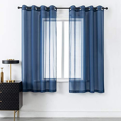 DUALIFE 2 Piece Indigo Navy Semi Sheer Voile Window Curtain Grommet ...