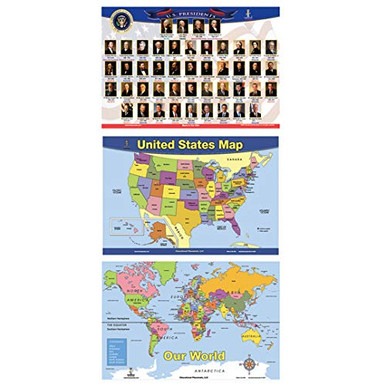 Brainy Mats -3 Pack with World Map USA Map Presidents -Vice Presidents ...
