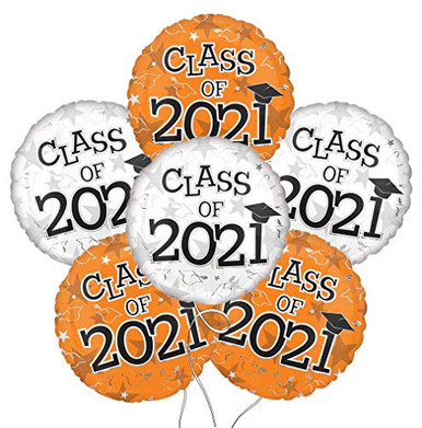 Graduation Cap Round Shaped Mylar Balloons -6 - Pack Orange and White ...