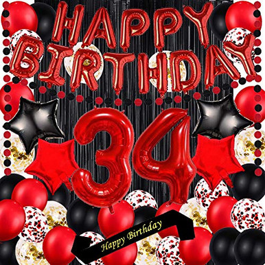 Red 34TH Birthday Party Decorations Supplies Red theme 16inch Red Foil ...