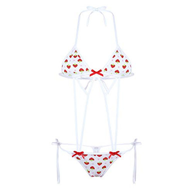 TiaoBug Women's Micro Bikini Strawberry String Lingerie Set Anime ...