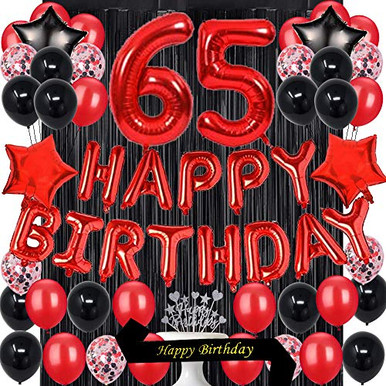 Fancy 65TH Birthday Party Decorations Supplies Red Black Later Balloons ...