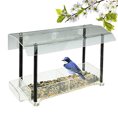 Clear Acrylic Bird Feeder with Strong Window Suction Cups and Seed Tray ...