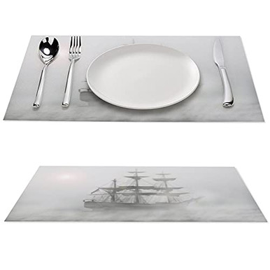 Plate Mat Set of 4-1-2 Gray Fog Pirate Ship PVC Heat-Resistant Table ...