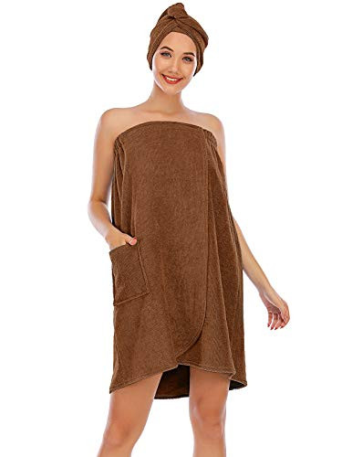 Premium Women Spa-Bath Adjustable Closure Waffle Body Wrap with Pocket ...