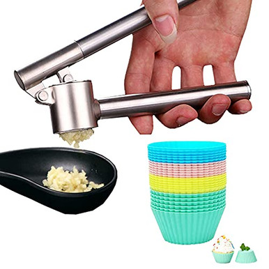 Garlic Press Stainless Steel Garlic Mincer Heavy-Duty Garlic Crusher ...