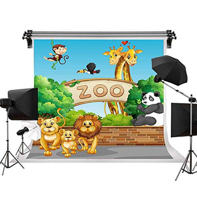 EARVO 5x5ft Cartoon Zoo Backdrop Woodland Safari Animals Photography ...