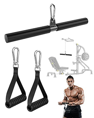 Black 16inch Straight Bar with Carabiner Hook Heavy Duty Exercise ...