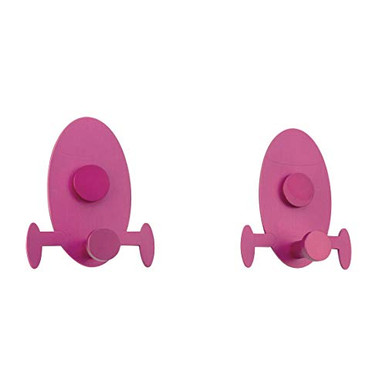 SDH Coat Hooks Wall Mounted Nursery Kids Rocket Theme Aluminum -2xPink ...