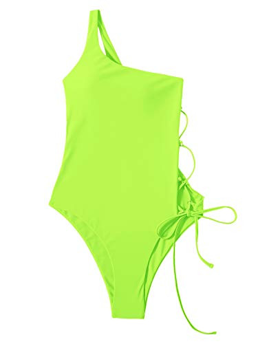SweatyRocks Women's One Piece Swimsuits One Shoulder Swimwear Lace-up ...