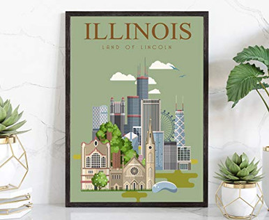 Illinois Retro Style Travel Poster Vintage Rustic Poster Print Home ...