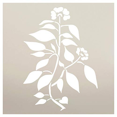 Flower Sprig with Leaves Stencil by StudioR12 - DIY Plant Outdoor Home ...
