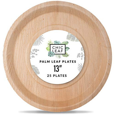Chic Leaf Palm Leaf Plates Disposable Bamboo Plates 13 Inch Round -25 ...