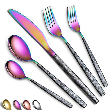 Silverware Set 20 Pieces Rainbow Head Coating With Black Mars Handle ...