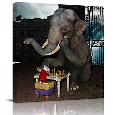 Canvas Oil Paintings Wall Art for Bathroom Funny Elephant Playing Chess ...