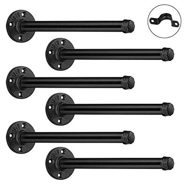 12 inch Industrial Black Iron Pipe Shelf Brackets Set of 6 - Rustic ...