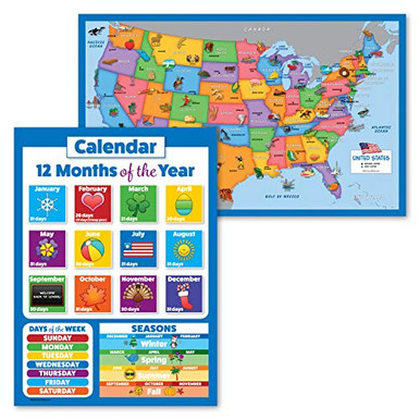 2 Pack - USA Map for Kids -Illustrated- plus Days of The Week and ...