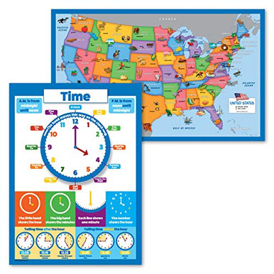 2 Pack - USA Map for Kids -Illustrated- plus Learning to Tell Time ...