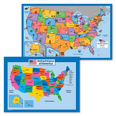 2 Pack - USA Map for Kids -Illustrated- plus Simplified United States ...