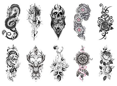 Temporary Tattoos 10 Sheets Black Temporary Tattoo Stickers Fake Body ...