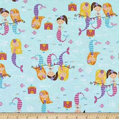 A. E. Nathan Comfy Flannel Print Mermaids Fabric Aqua - Warehousesoverstock