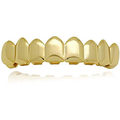 canjoyn 8 Teeth Grillz Top Bottom Grills 18k Gold Shiny Hip Hop Teeth ...