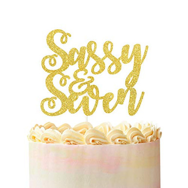Gold Glitter Sassy and Seven Cake Topper for Happy Seventh 7th Birthday ...