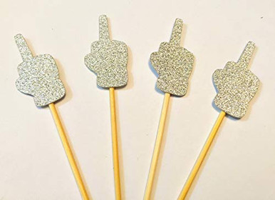 12 x Silver Middle finger Cupcake topper Divorce Party cake decorations ...