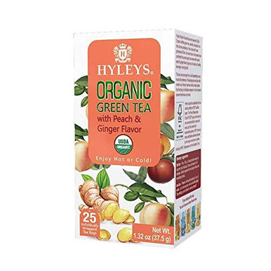 HYLEYS Tea Organic Green Tea Peach and Ginger Flavor - 25 Tea Bags -100 ...