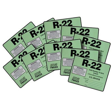 Pack of -10- R-22 - R22 - HCFC-22 Refrigerant Labels 79522 Color Coded ...