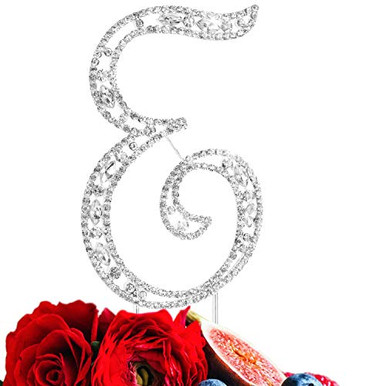 LINGPAR Letter E Cake Topper Rhinestone Crystal Silver Letter for ...