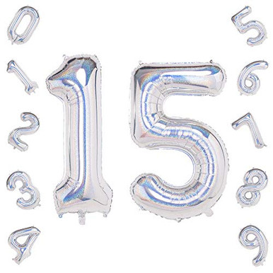 Laser Silver Number 15 Balloons40 Inch Birthday Number Balloon Party ...