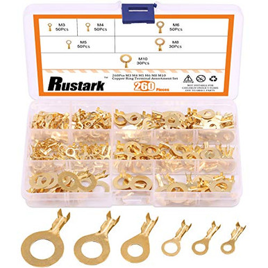 Rustark 260 Pcs Open Barrel Wire Crimp M3 M4 M5 M6 M8 M10 Non-Insulated ...