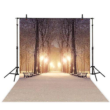 Allenjoy 5×7ft Winter Snow Backdrop Shiny Street Light Snow Road Forest ...
